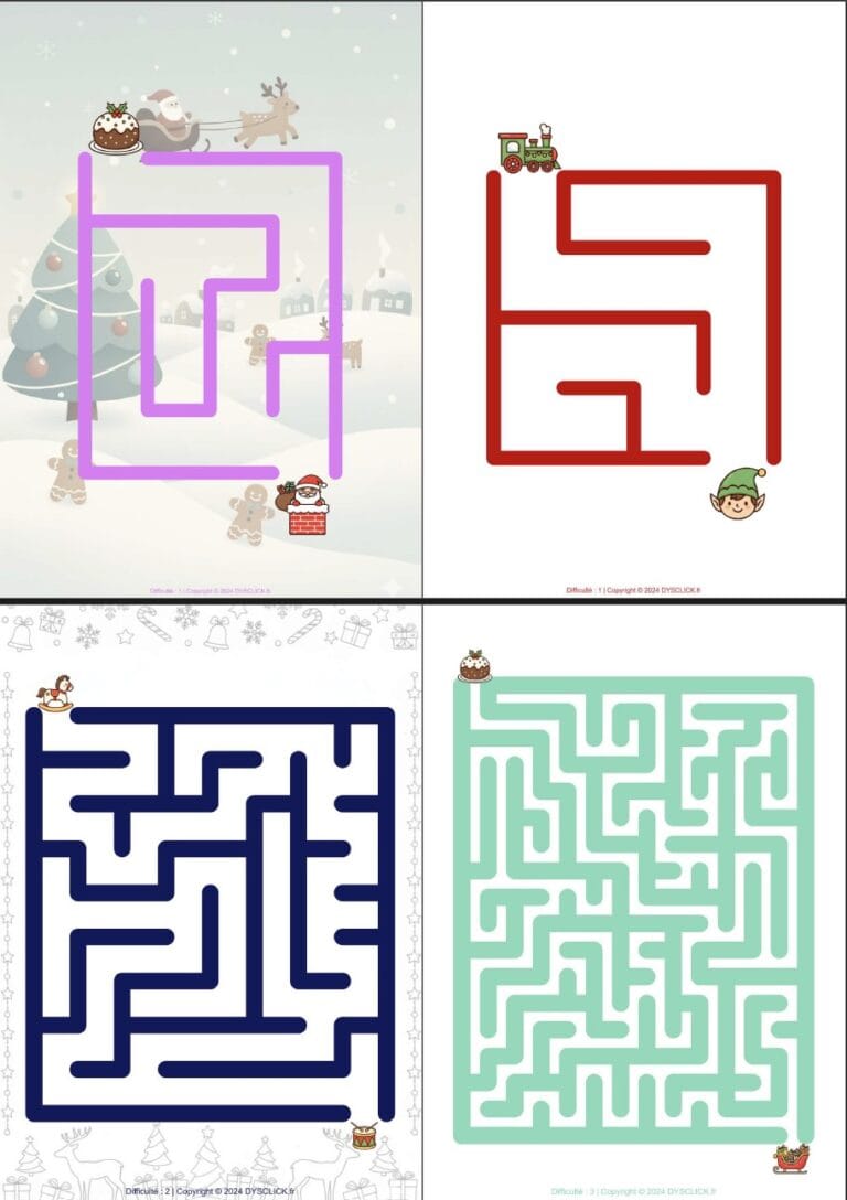 Labyrinthes de Noël PDF – 120 niveaux progressifs → DYSCLICK