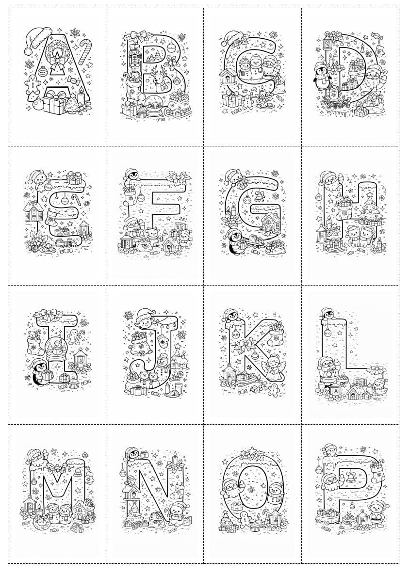 Alphabet de Noël à colorier, PDF gratuit A à Z → Dysclick.fr
